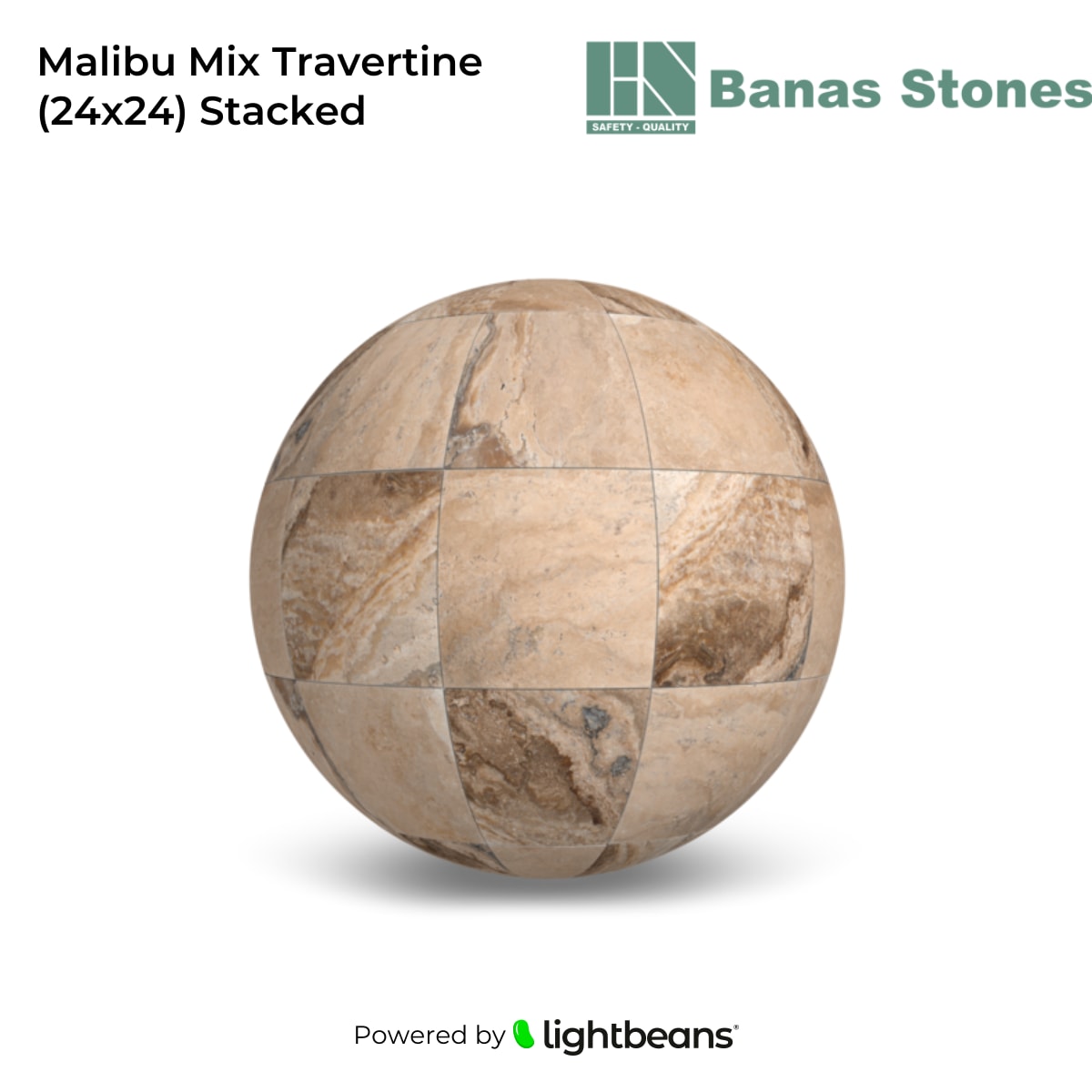 Texture Malibu Mix Travertine (24x24) Stacked de Banas Stones | Lightbeans